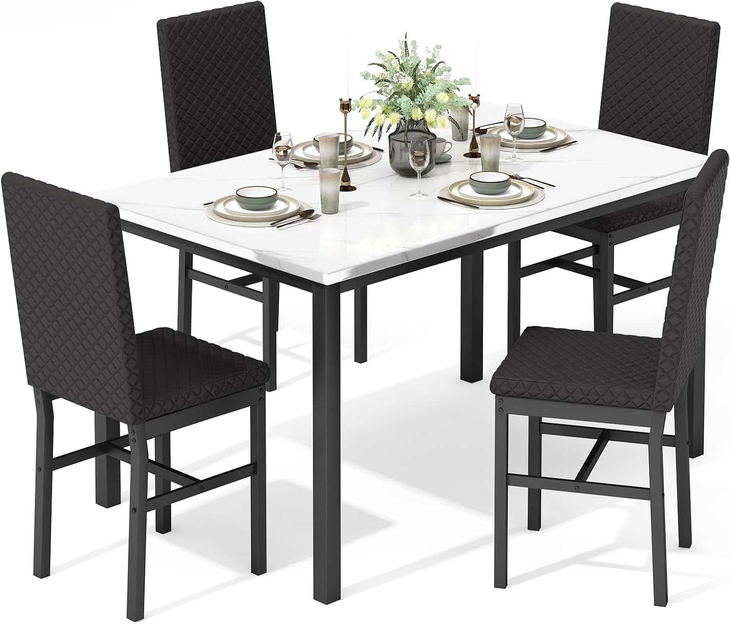 Recaceik Dining Table Set for 4, Modern 5 Piece Dining Table Set Faux ...