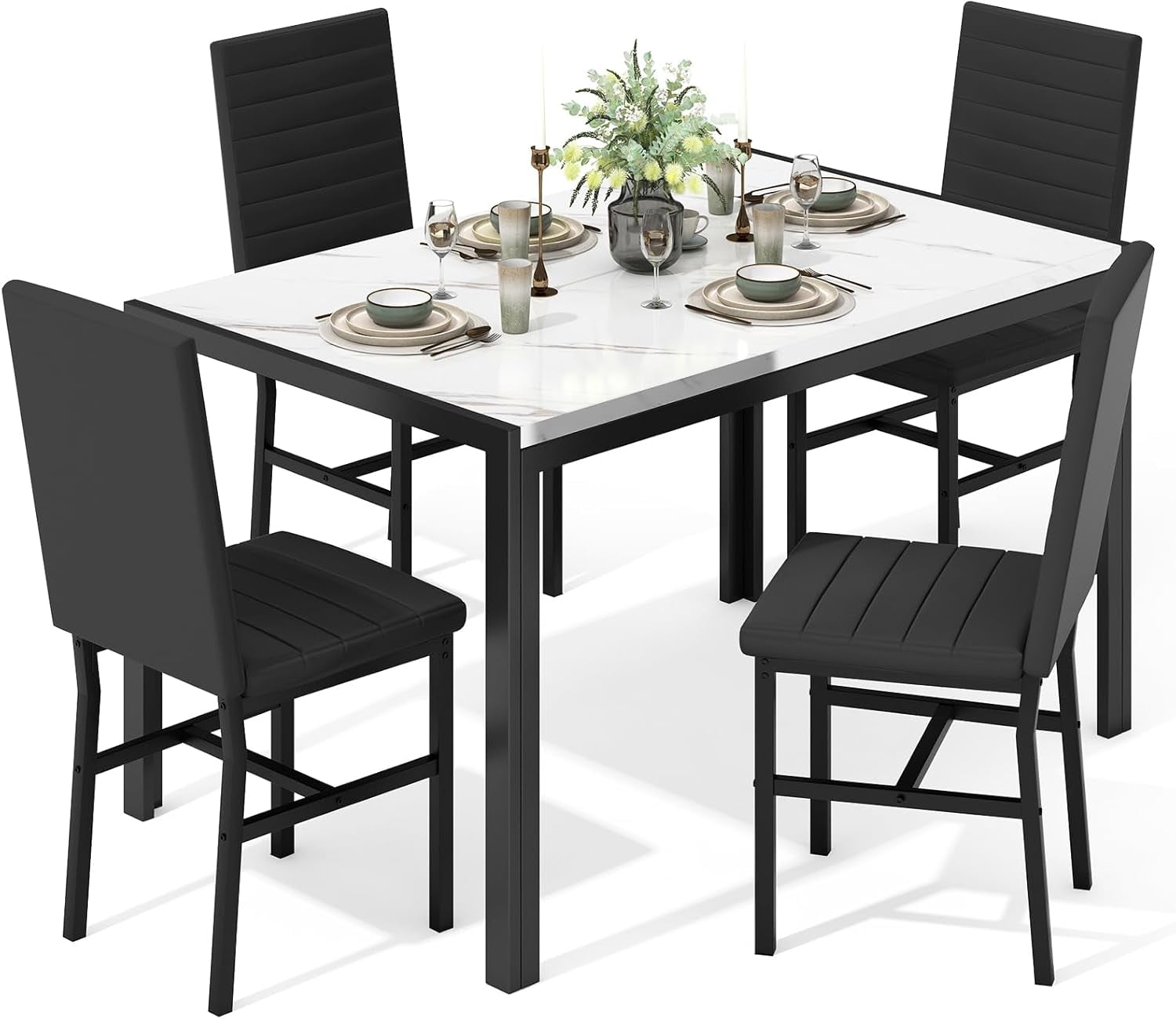 Recaceik Dining Table Set, Modern Dining Table Set Faux Marble Kitchen ...