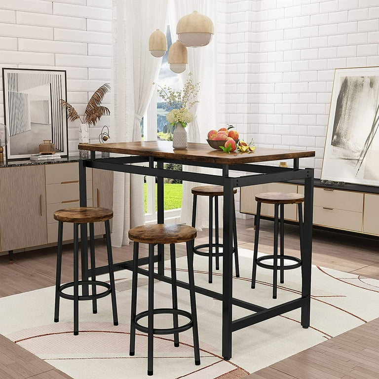 Recaceik Dinning Table Sets for 4 Bar Table and Chairs Set Industrial Outdoor Table w 4 Stools for Home Farmhouse Restaurant Cafe Kitchen Dining
