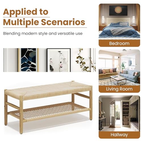 Recaceik Indoor Entryway with Paper Cord Ottoman & Grid Storage Rack ...