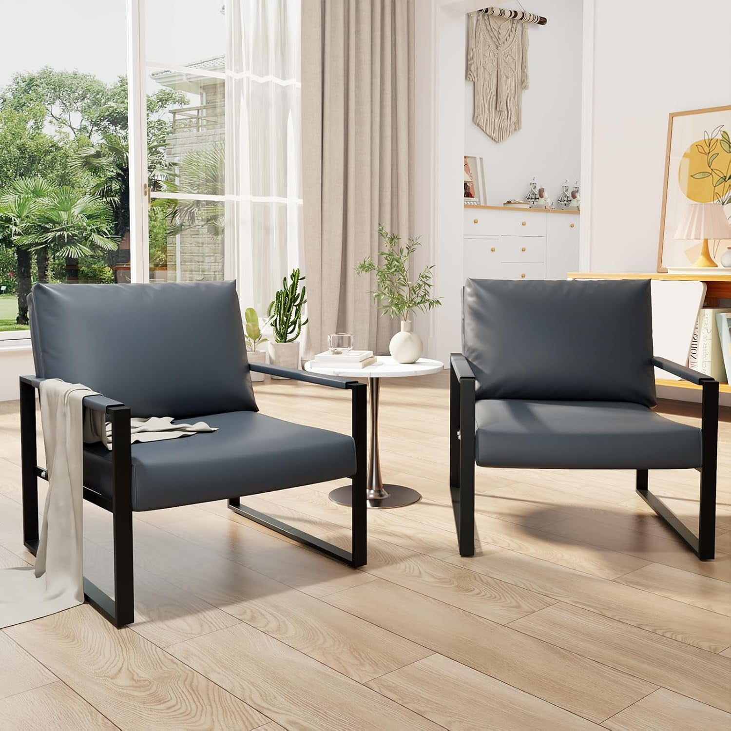 Recaceik Modern Accent Chair Set of 2, Arm Chairs Faux PU Leather ...