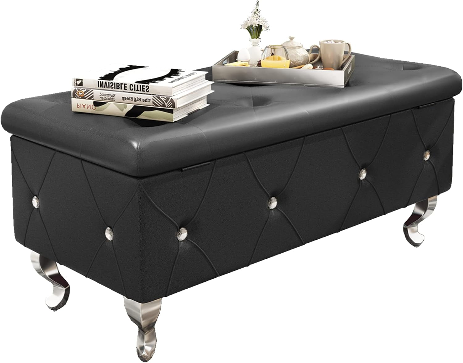 Recaceik PU Leather Ottoman with Storage, Upholstered Storage Ottoman ...