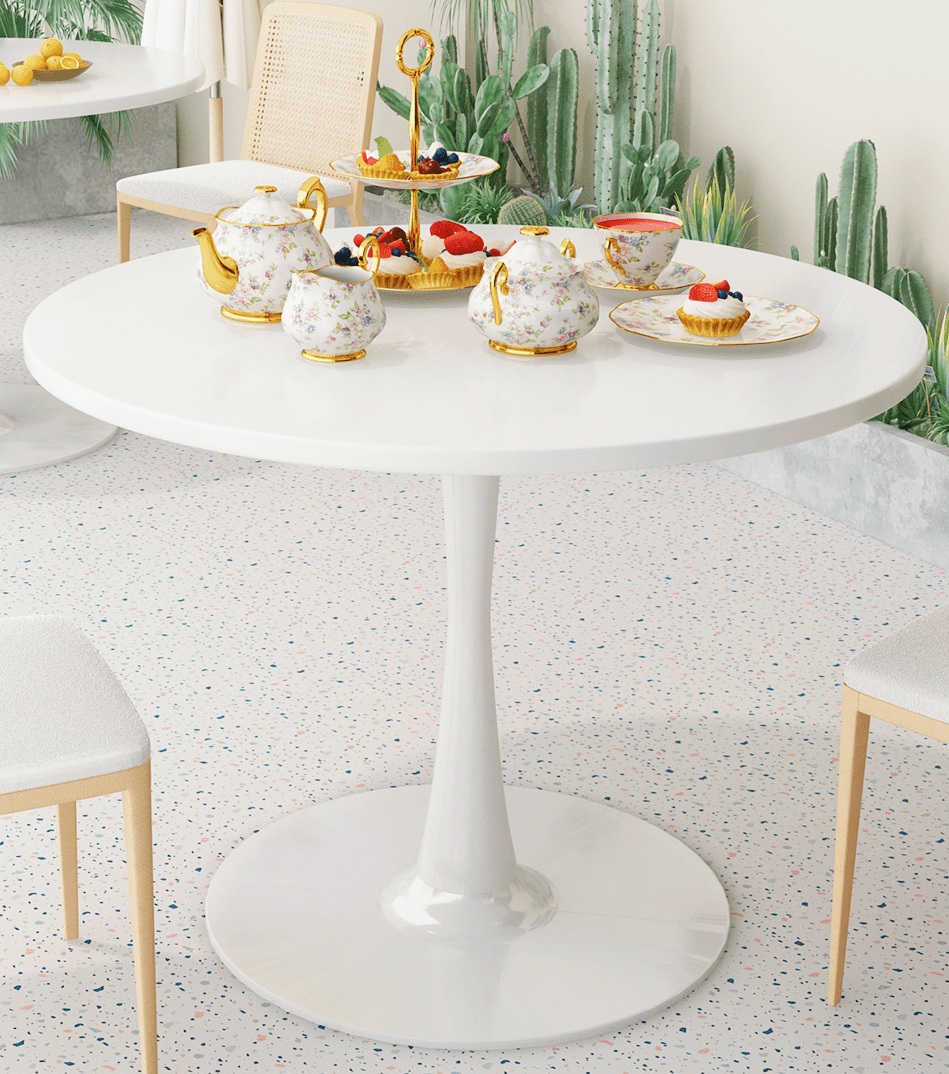 White metal round table store