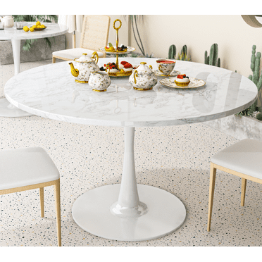 Lowry White Round Dining Table with Metal Base - Walmart.com
