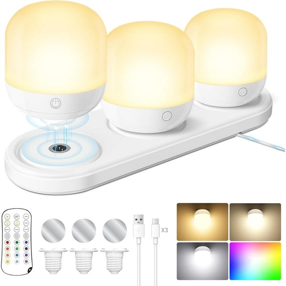 Recargeable Battery Operated Ligt Bulb Set wit Magnetic 3 in 1 Carging ...