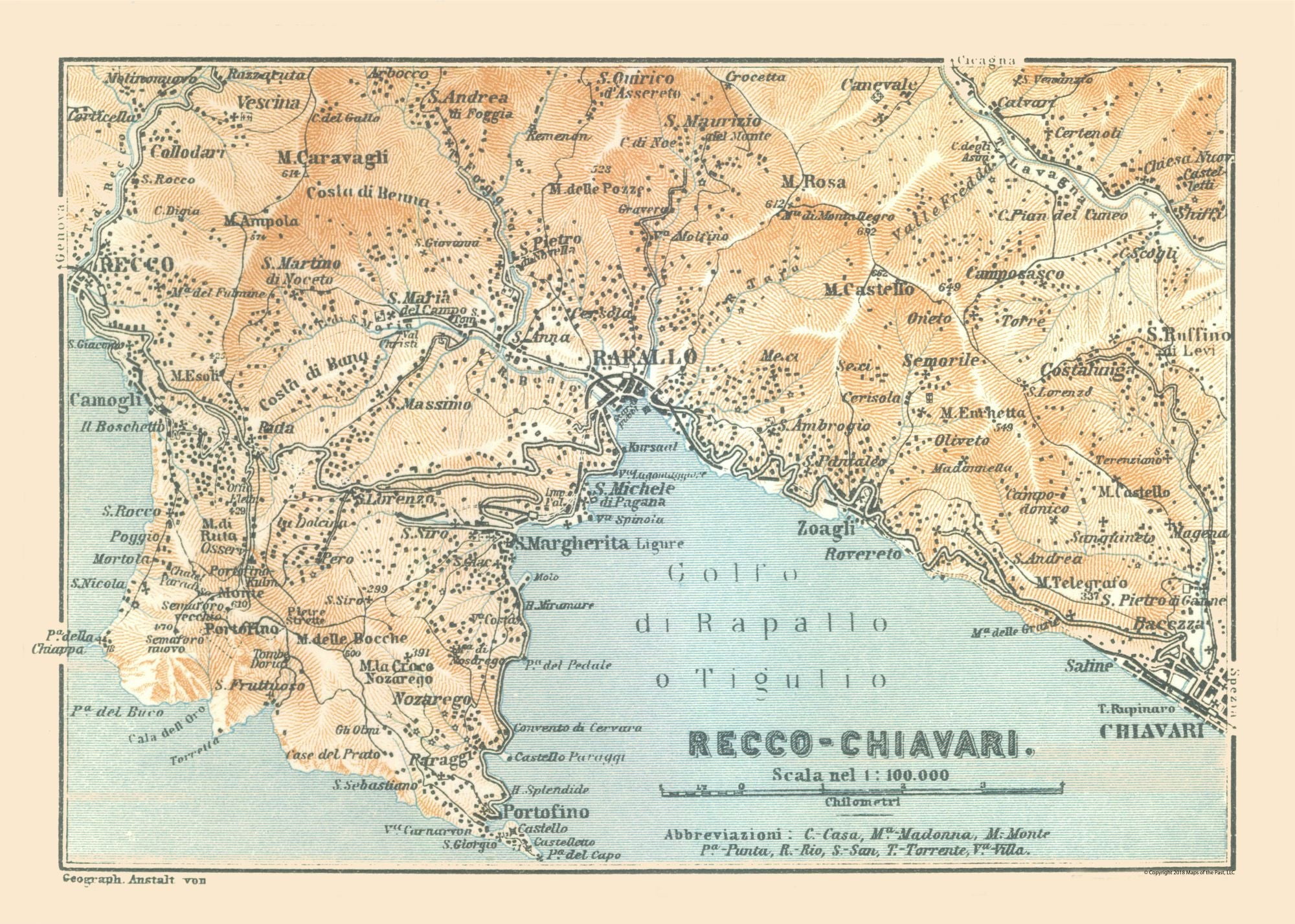 Historic Map - Recco Chiavari Italy - Bertarelli 1914 - 32.23 x 23 ...