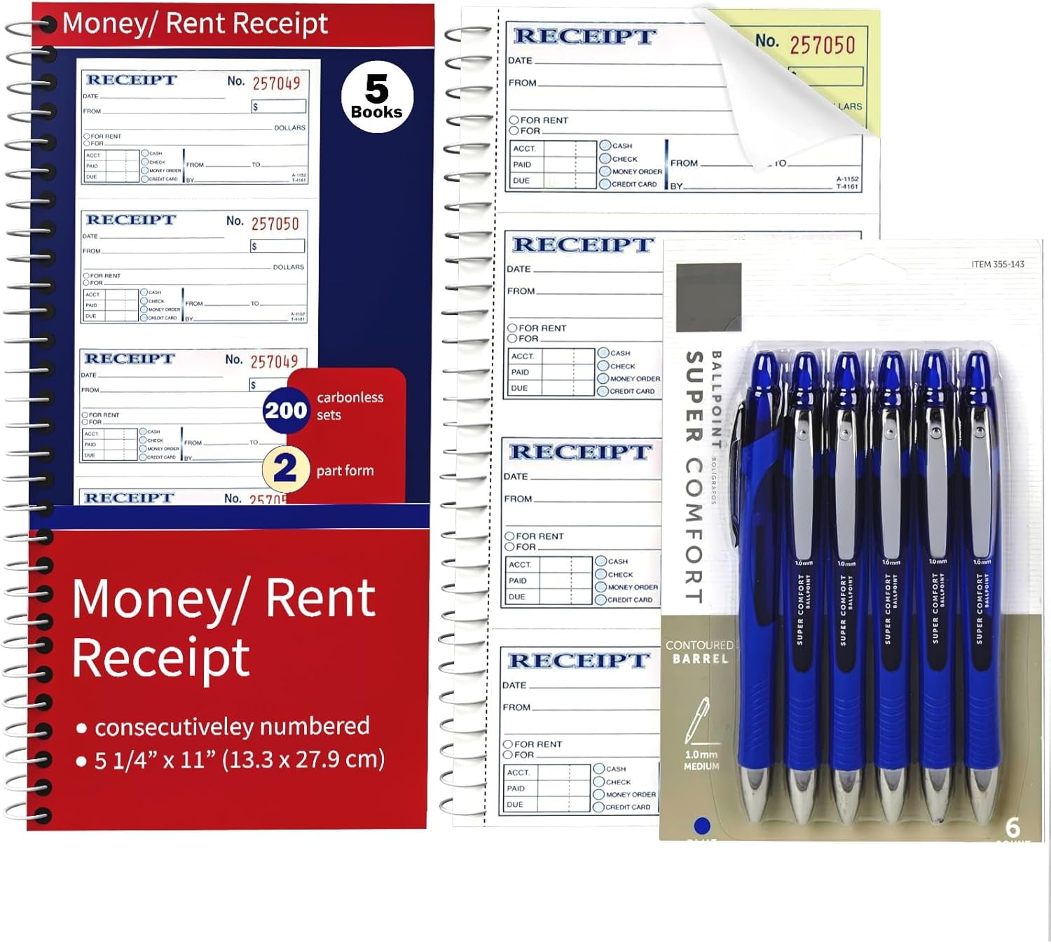 Receipt Book (5 Pack Books), Receipt Book with Carbon Copies, Invoice ...