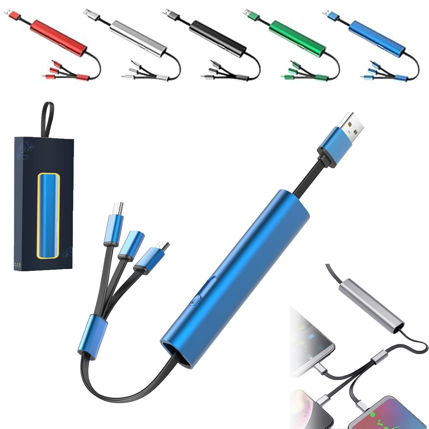 Receiptm 3-in-1 Fast Charging Cable, Retractable Charger 3 in 1 USB ...