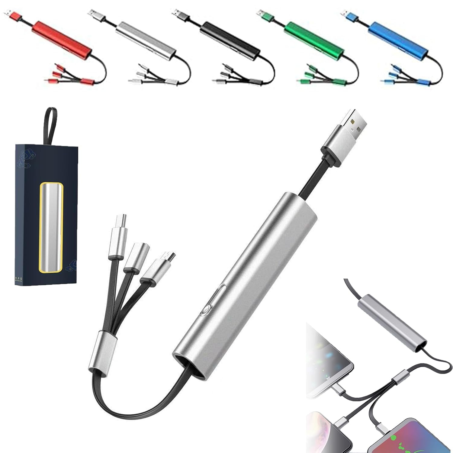 Receiptm 3-in-1 Fast Charging Cable, Retractable Charger 3 in 1 USB ...