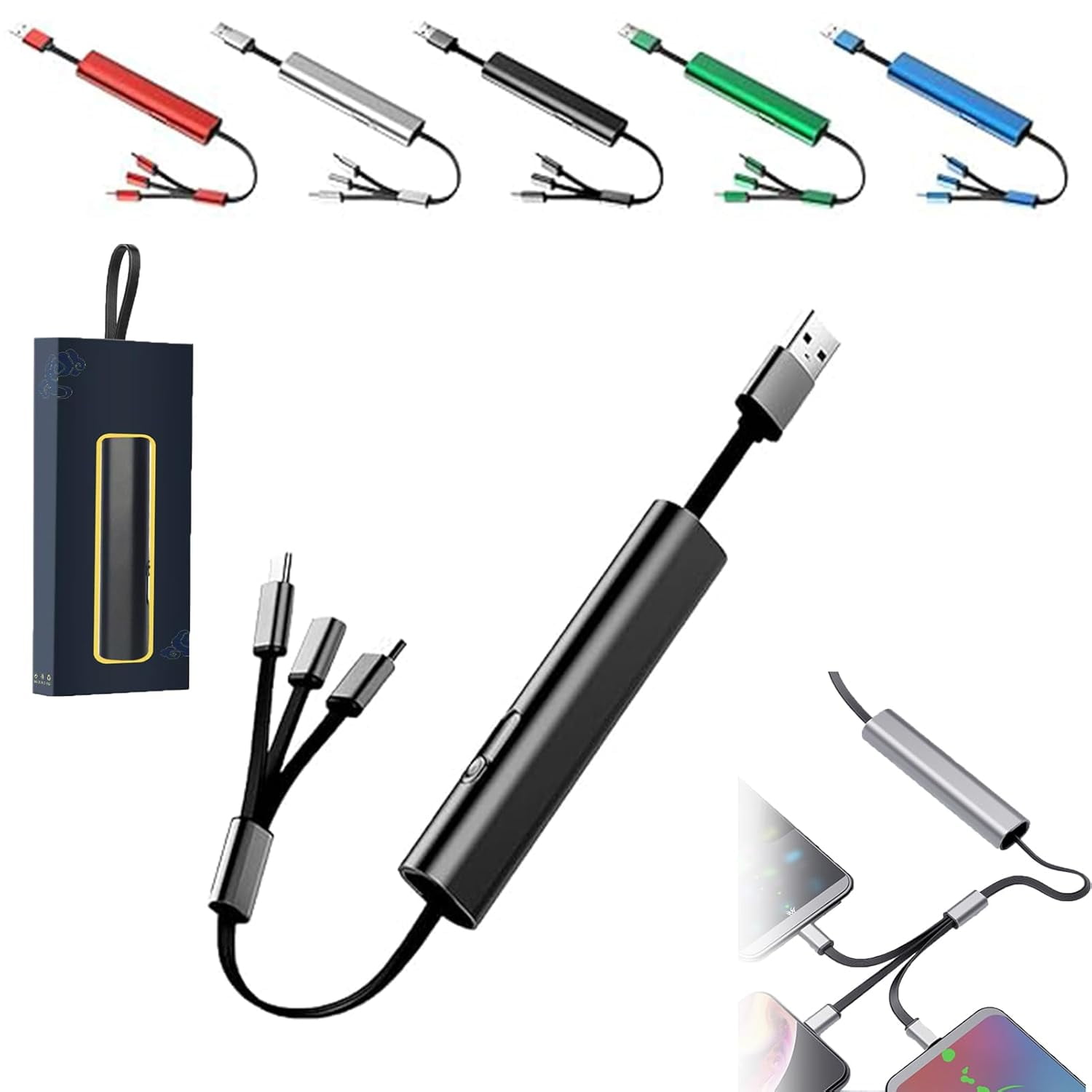 Receiptm 3-in-1 Fast Charging Cable, Retractable Charger 3 in 1 USB ...