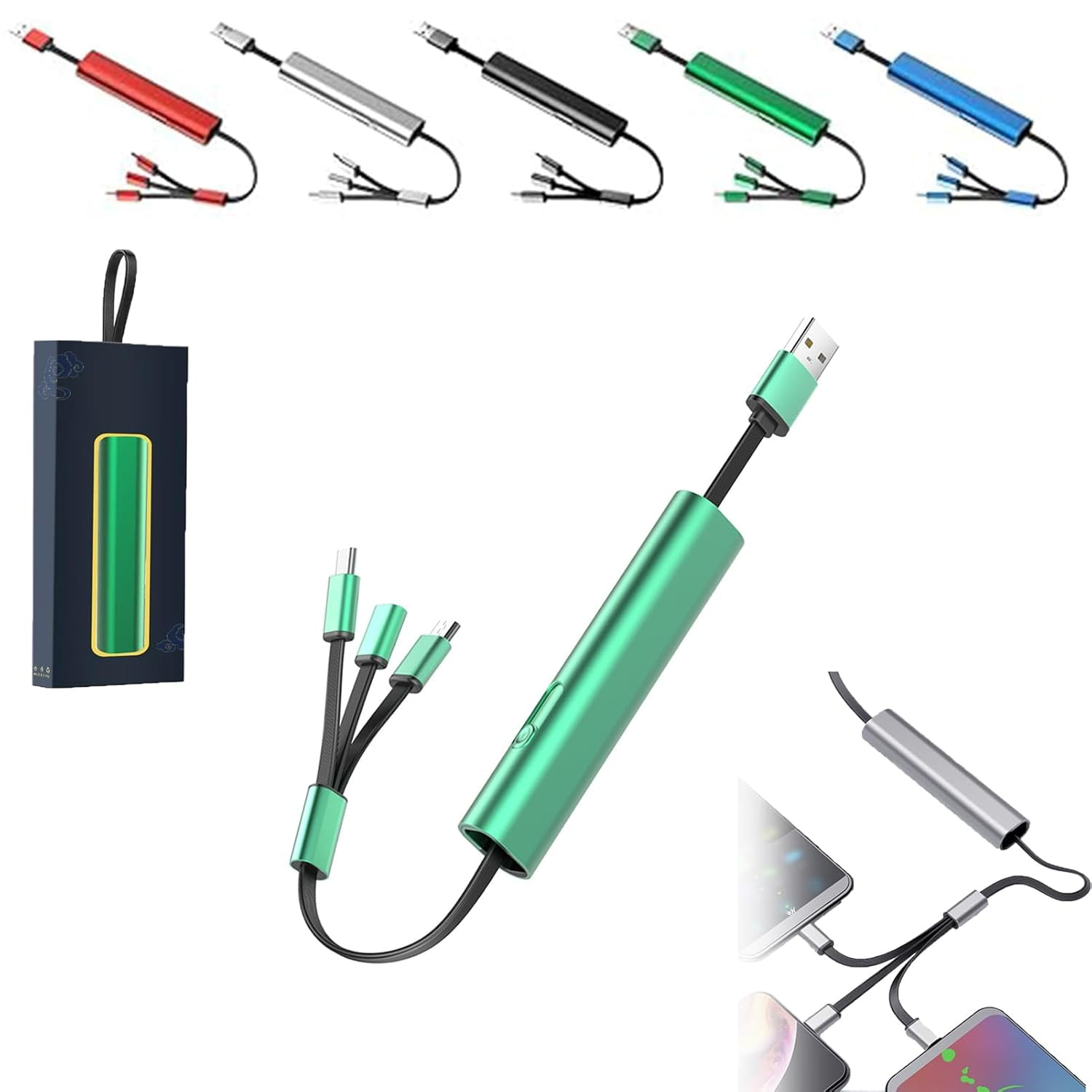 Receiptm 3-in-1 Fast Charging Cable, Retractable Charger 3 in 1 USB ...