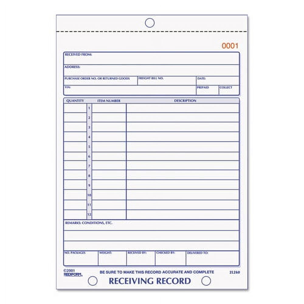 Receiving Record Book, Three-Part Carbonless, 5.56 X 7.94, 1/page, 50 ...