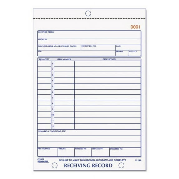 Receiving Record Book, Three-Part Carbonless, 5.56 X 7.94, 1/page, 50 ...