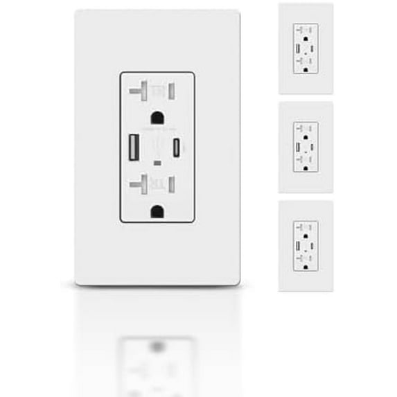 Receptacle Outlet, 4.8A Wall Outlets with Type C/A Ports, 20Amp TR ...