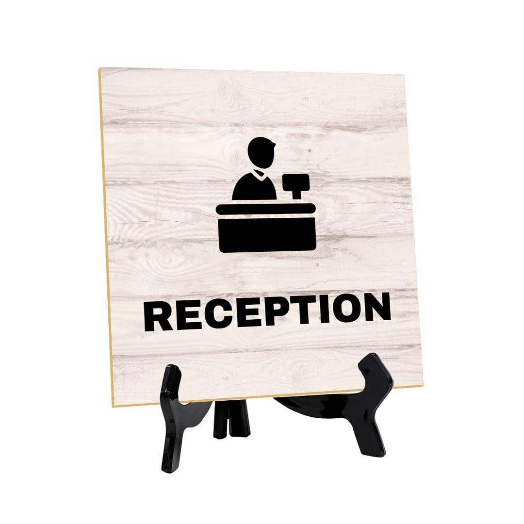Reception 5"x 5" Square Table Sign With Acrylic Easel | Front Desk and ...
