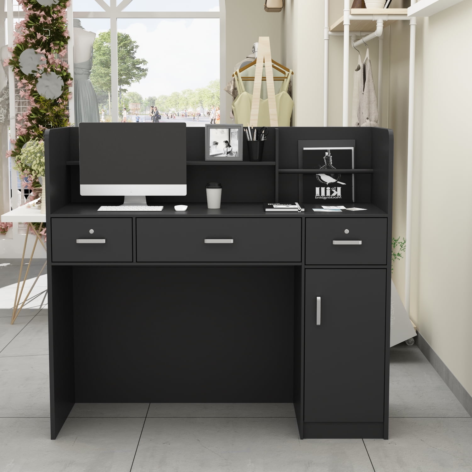 Reception Center Executive Office Desk , Computer Desk with 3 Drawers ...