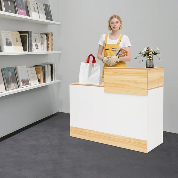 Reception Checkout Counter Table with Drawer & Cabinet Right Tall Part ...