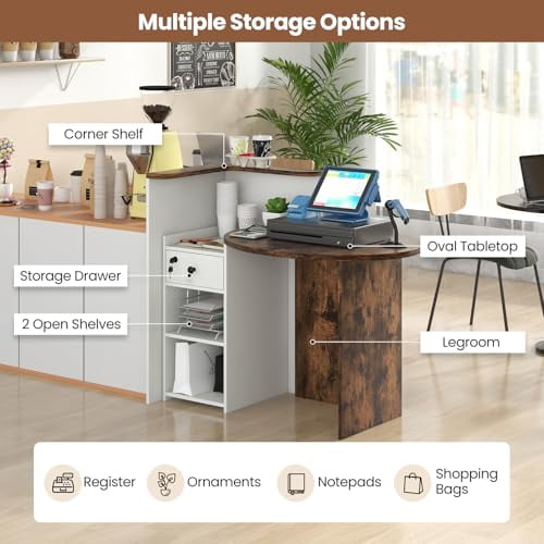 Reception Desk, 48’’ Retail Counter Desk w/Lockable Drawer & Storage ...