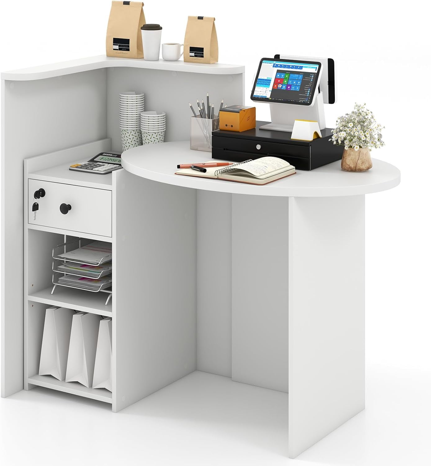 Reception Desk, 48’’ Retail Counter Desk w/Lockable Drawer & Storage ...