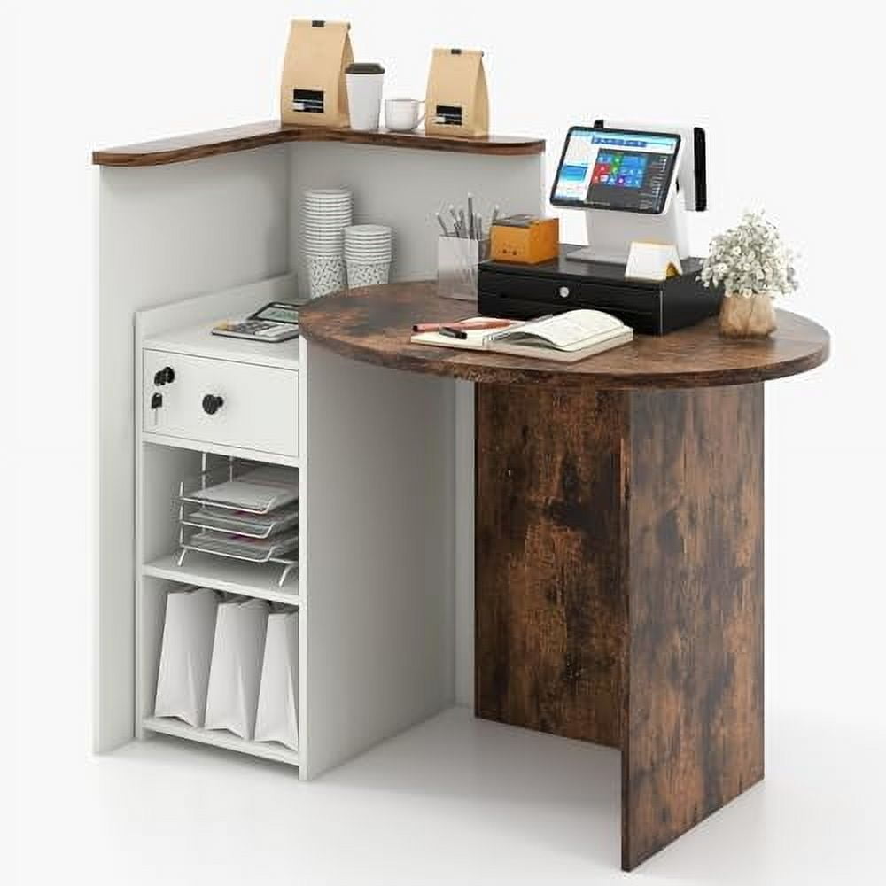 Reception Desk, 48’’ Retail Counter Desk w/Lockable Drawer & Storage ...