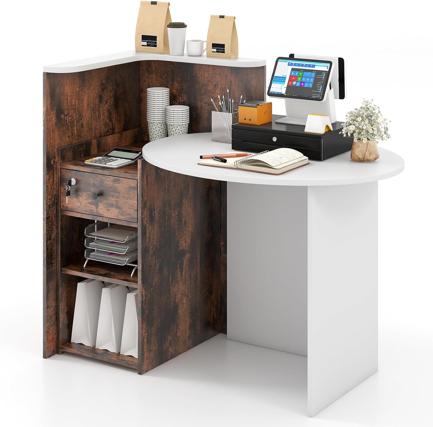 Reception Desk, 48’’ Retail Counter Desk w/Lockable Drawer & Storage ...