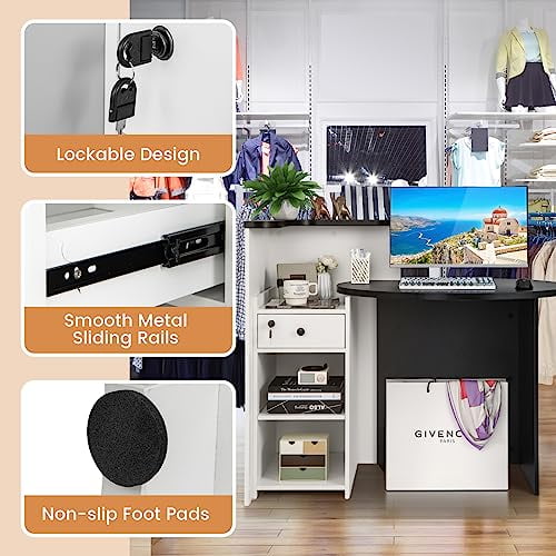 Reception Desk, 48’’ Retail Counter Desk w/Lockable Drawer & Storage ...