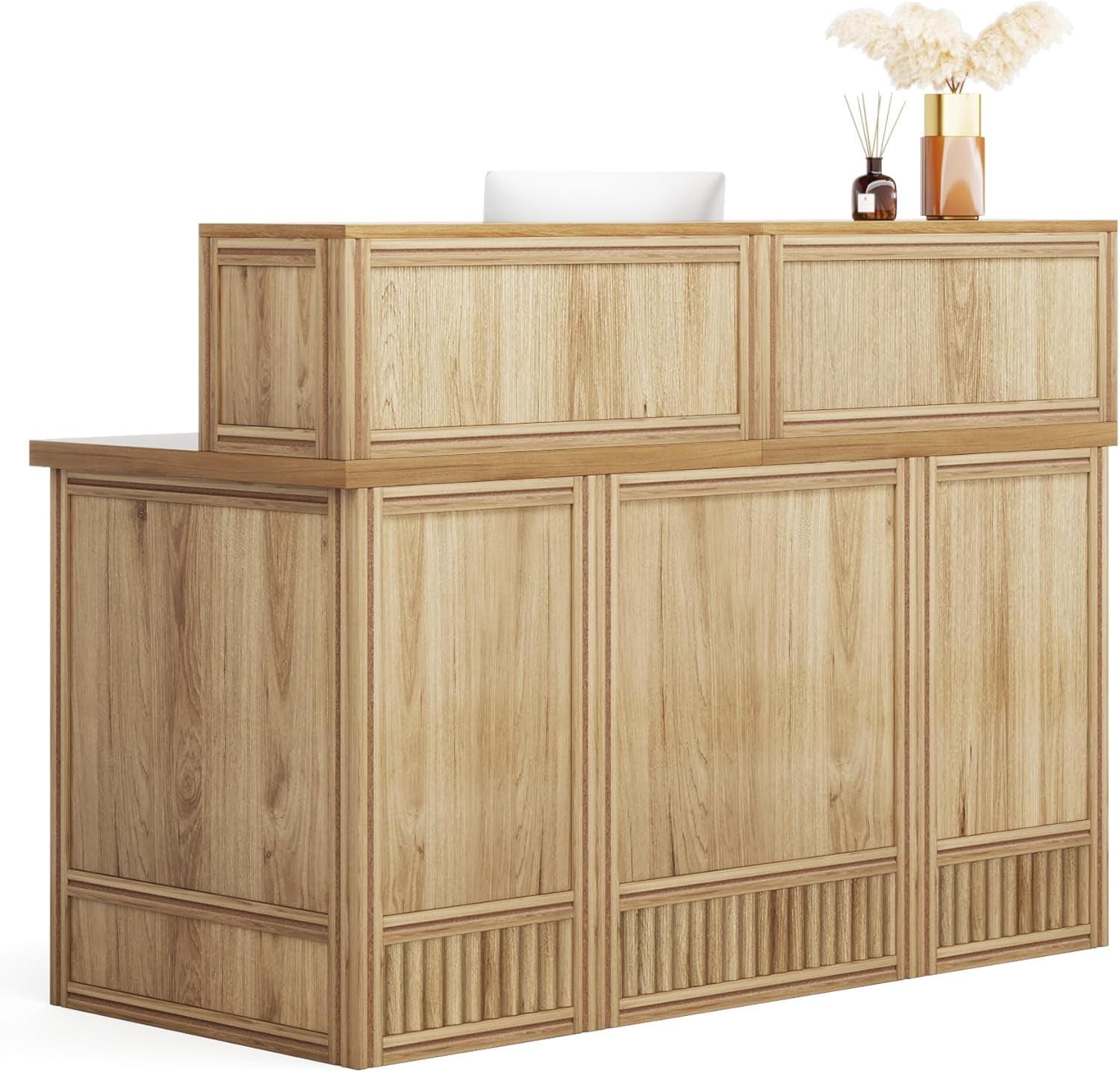 Reception Desk with Counter, 57-Inch Rustic Front Desk Receptionist ...