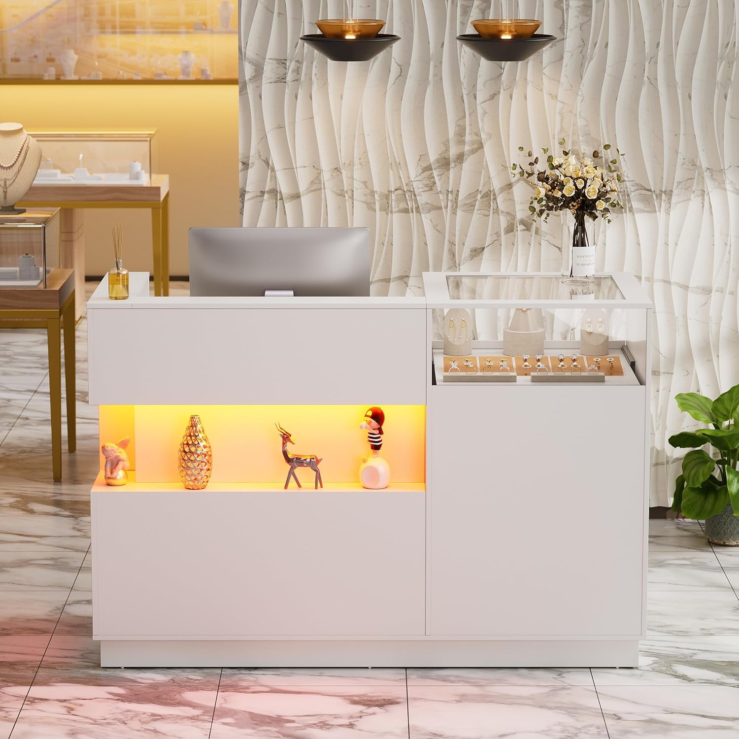 Reception Desk with Counter,59 inch Front Reception Counter with LED ...