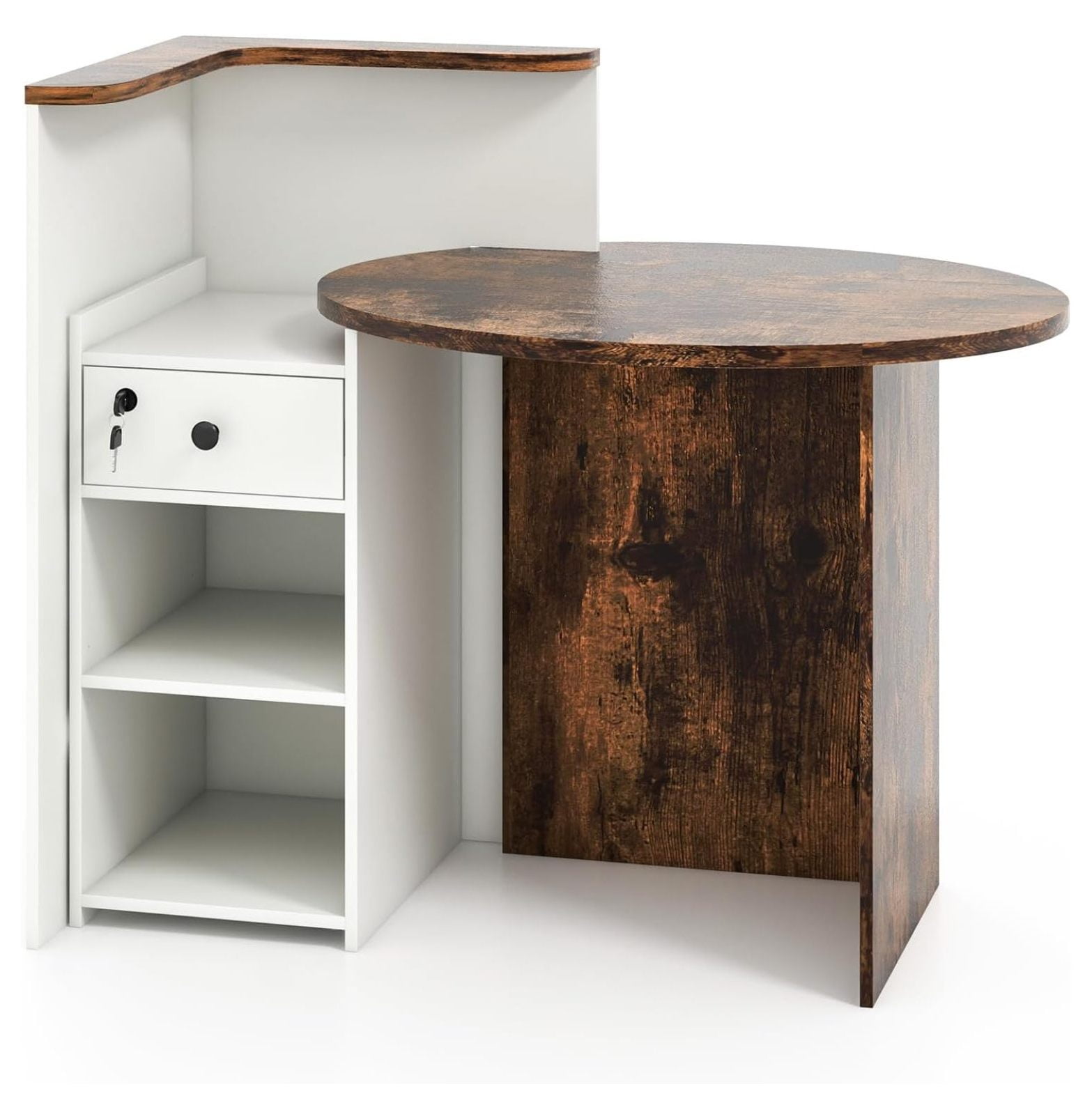 Reception Desk, Counter Desk with Lockable Drawer, 3-Level Adjustable ...