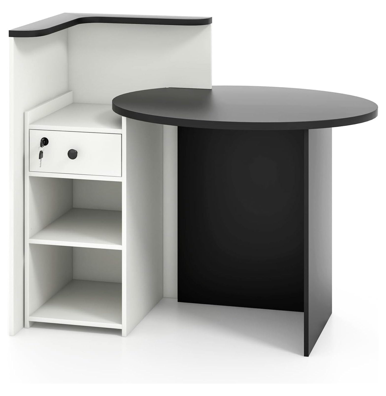Reception Desk, ’’ Counter Desk w/Lockable Drawer & Storage Shelf, L ...