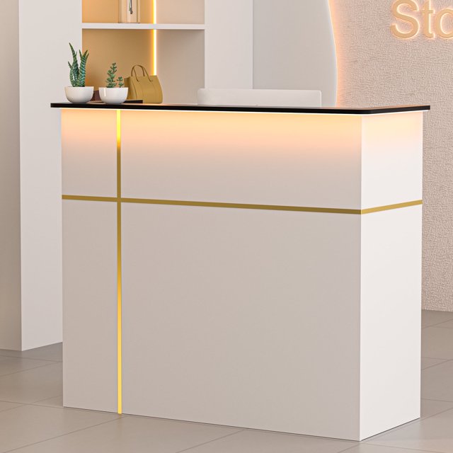 AHB 50-inch Reception Desk with Counter, DIY Stripe Design Office ...