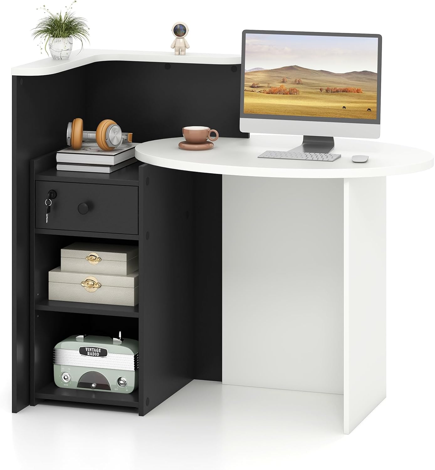 Reception Desk, Front Counter Desk with Lockable Drawer & Adjustable ...