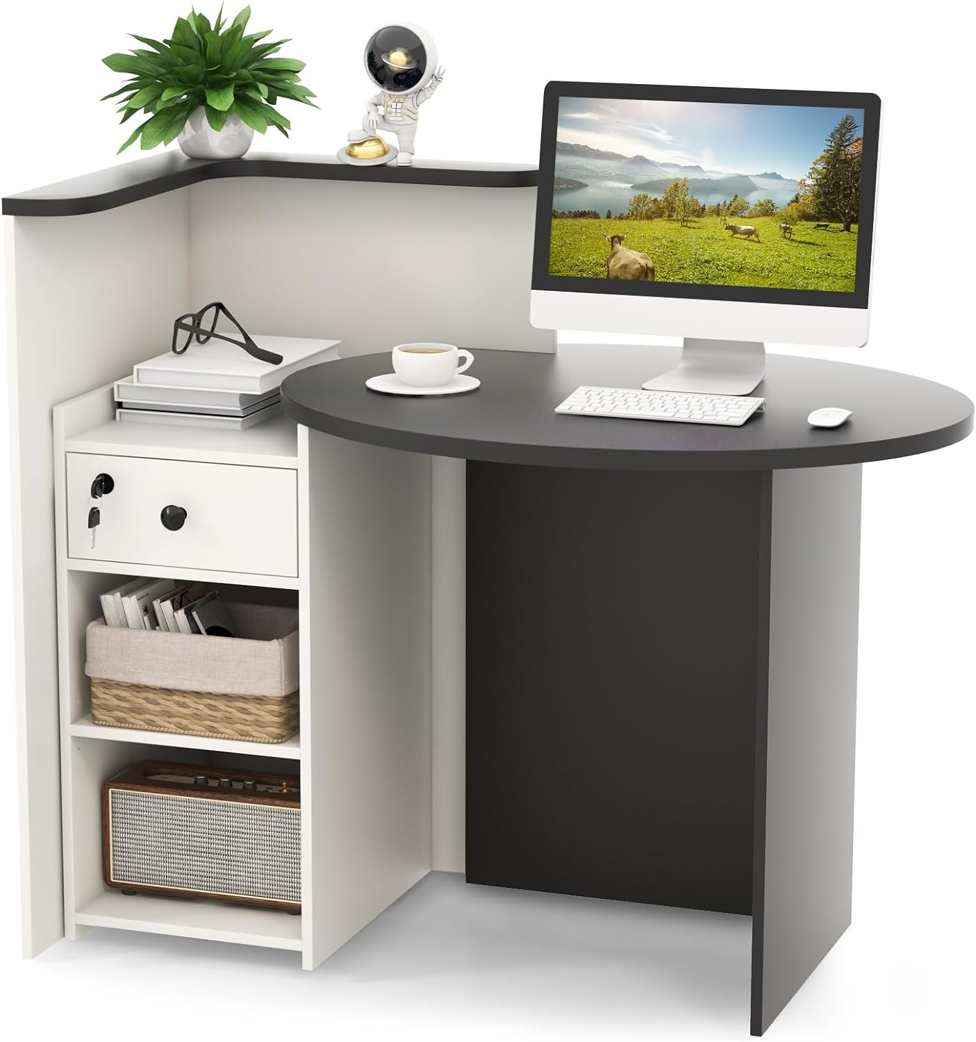 Reception Desk, Front Counter Desk with Lockable Drawer & Adjustable ...