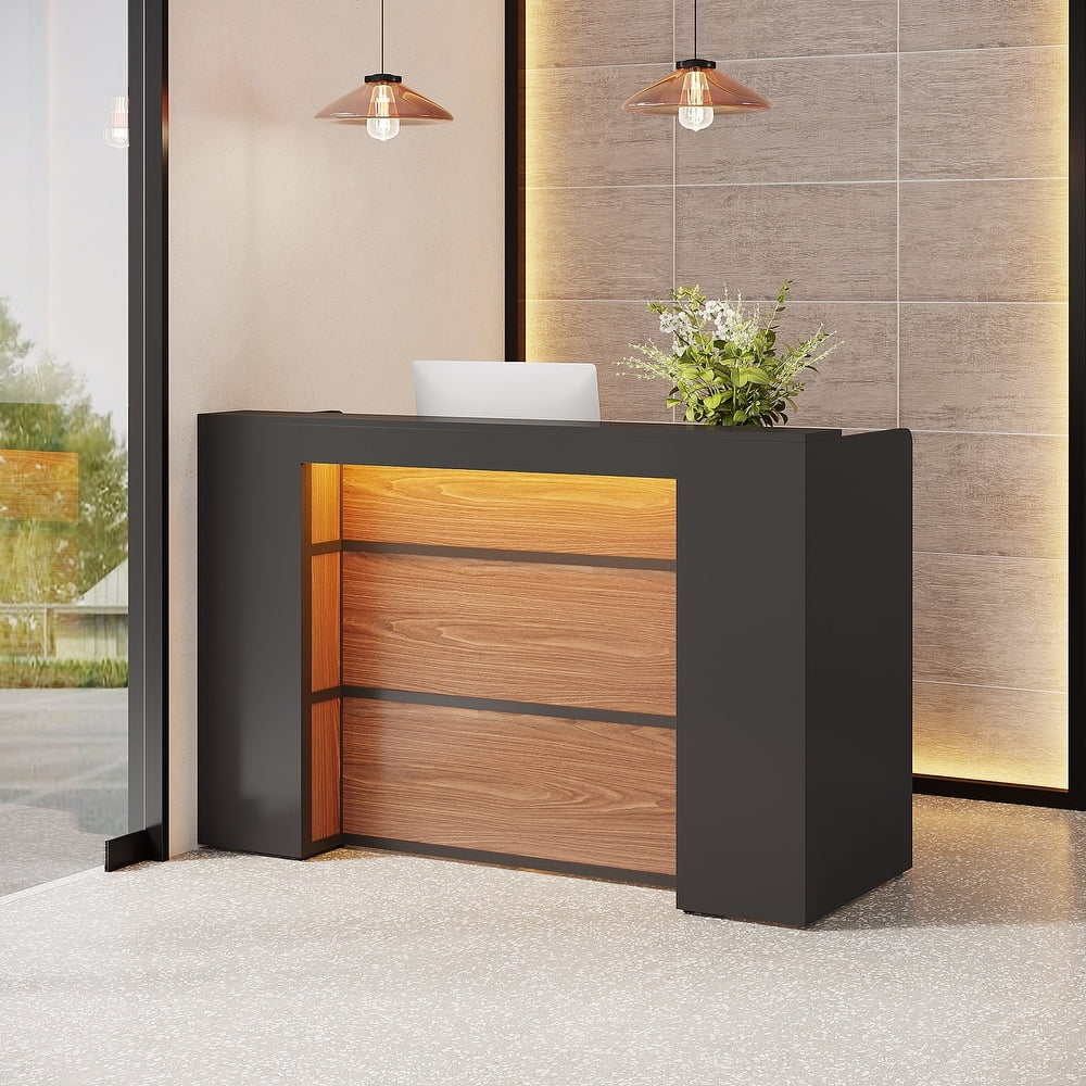 Tribesigns Stylish Reception Desk with LED Lights, Durable Large ...