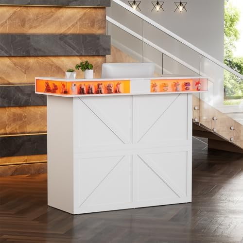 Reception Desk with LED Lights, 55-Inch Front Counter Table with ...