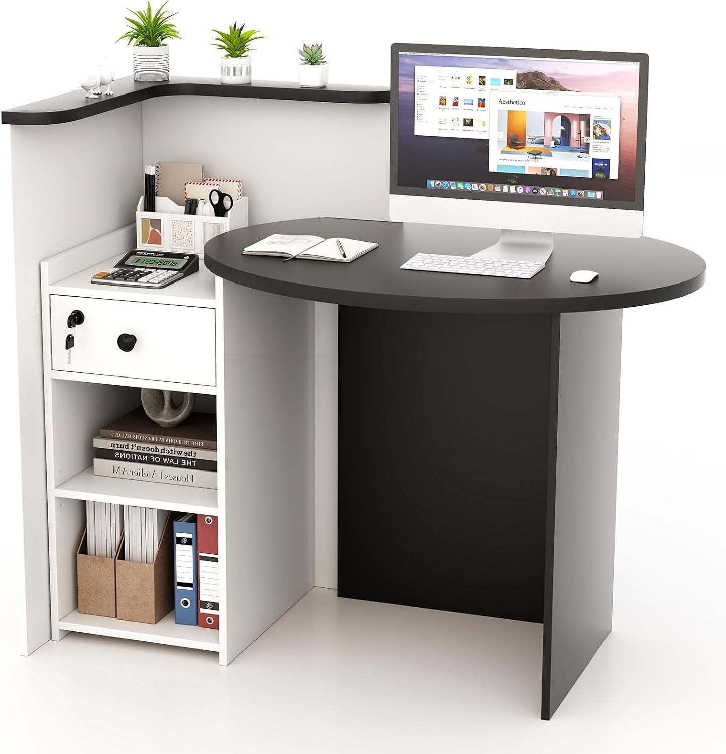 Reception Desk, Small Retail Checkout Counter with Lockable Drawer and ...