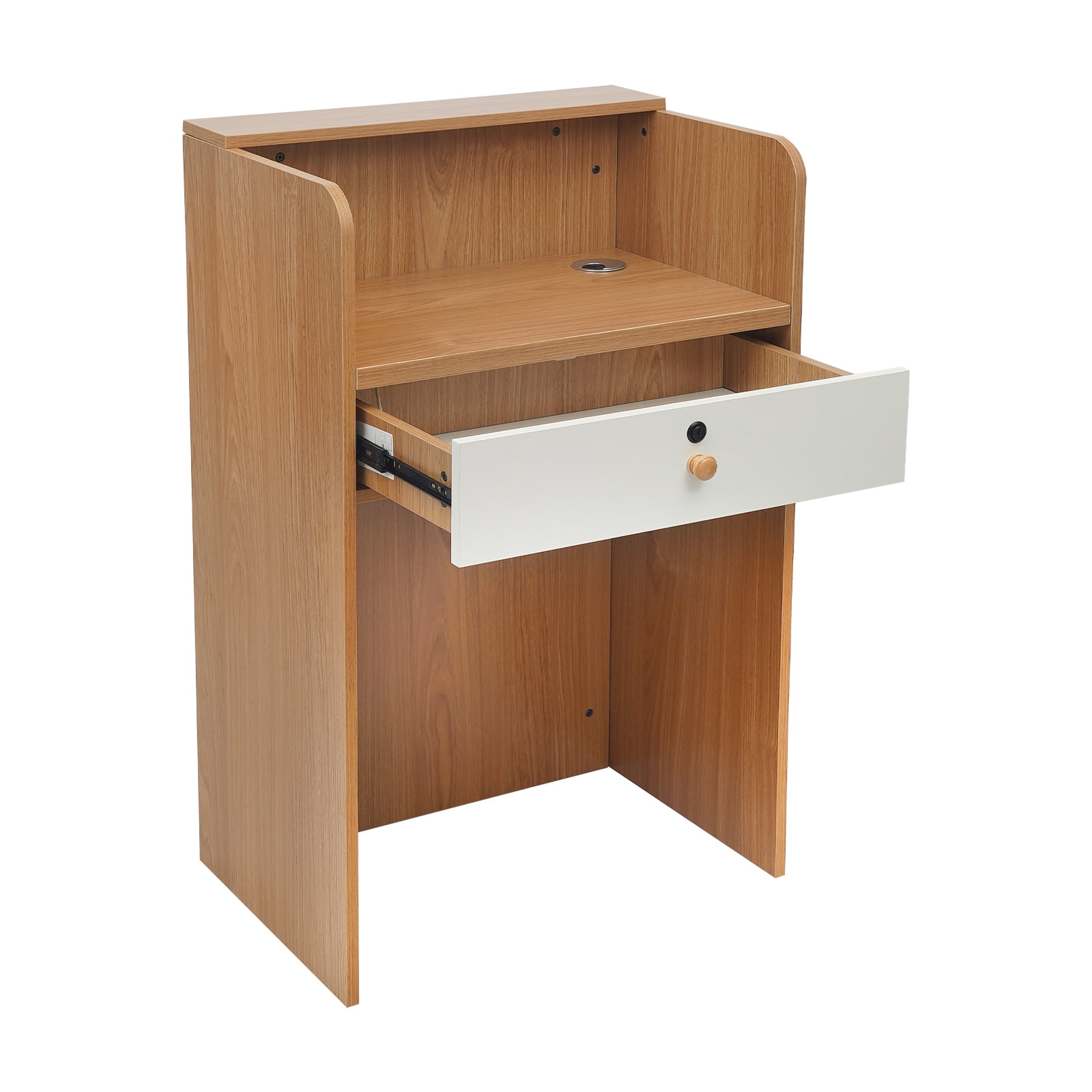 Reception Desk with LED Light, Checkout Counter with Storage Drawer, 23 ...