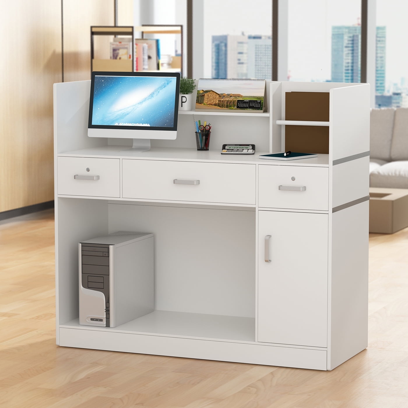 Reception Station with Counter, Office Register Stand Reception Area ...