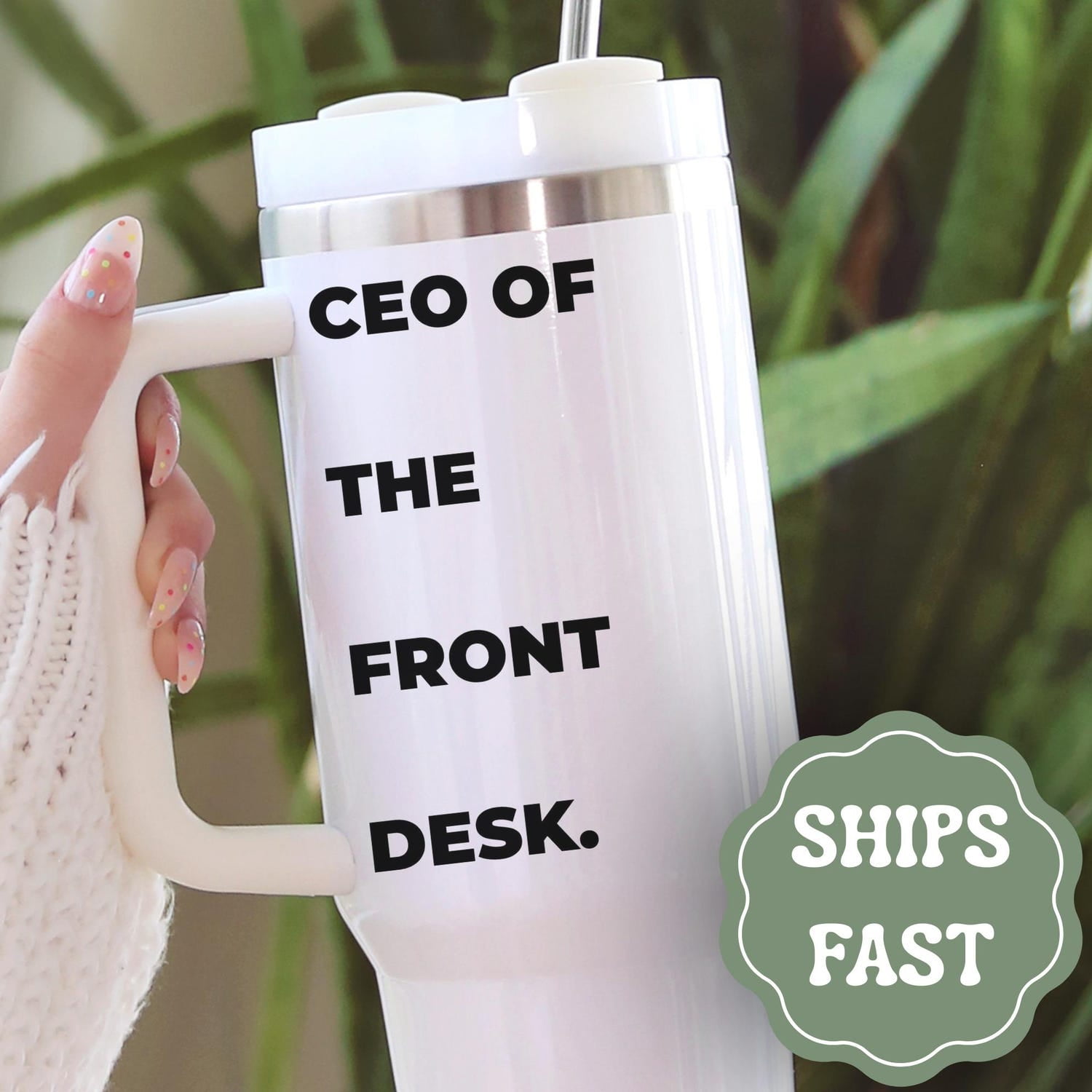 Receptionist Tumbler 40oz with Handle, Funny Receptionist Gift, Office ...
