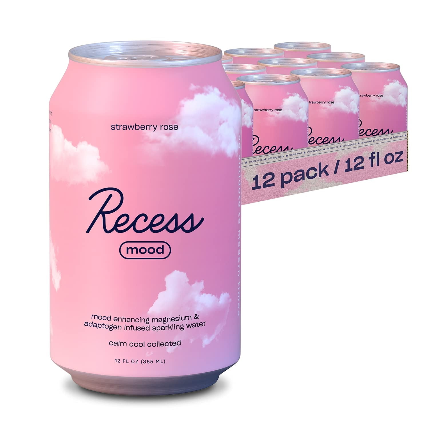 Recess Mood Magnesium Supplement DRINK, Strawberry Rose, 12oz Sparkling ...