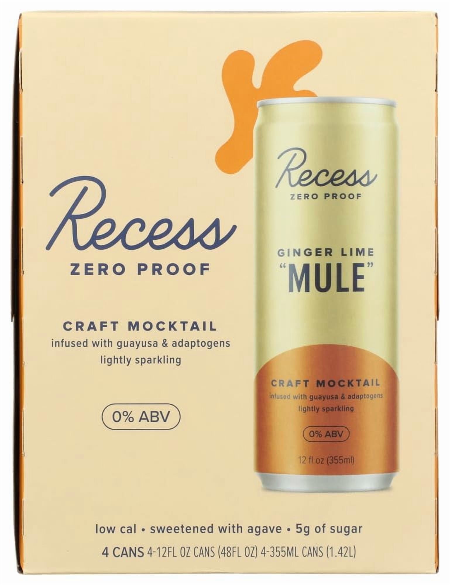 Recess Zero Proof Craft Mocktail, Ginger Lime “Mule,” 12 fl oz Aluminum Cans, 4 Pack, Alcohol ...