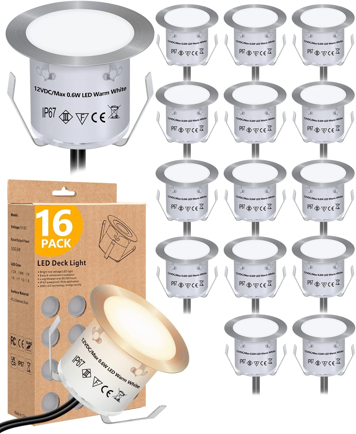 Recessed LED Deck Light Kits(16Pack), 12V Low Voltage Landscape ...