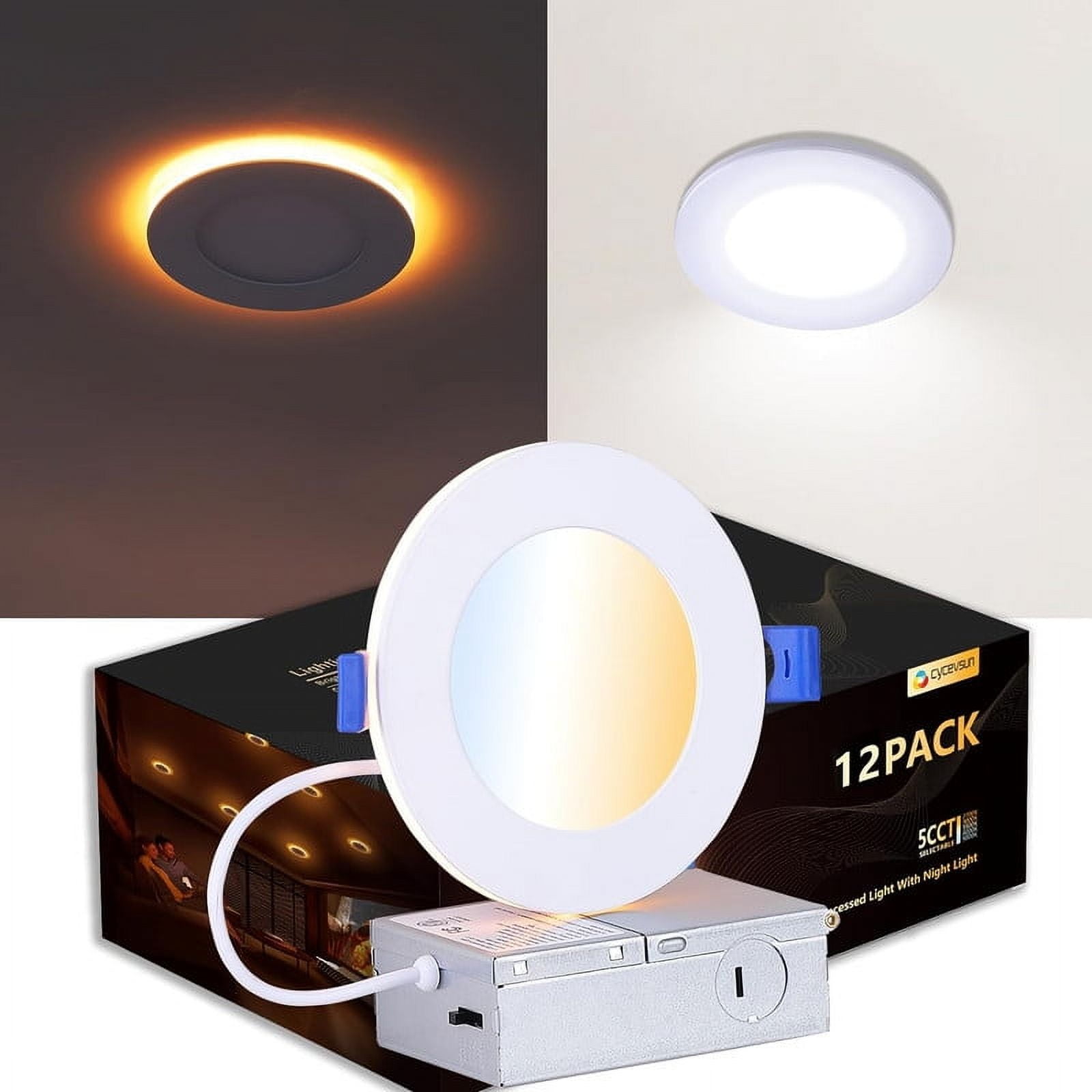 Recessed Lighting 4 Inch with Night Light, Dimmable 5CCT Canless Ultra ...