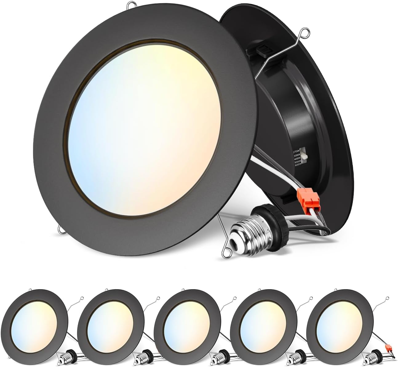 Recessed Lighting 6 Inch Black, 5CCT 9W 1000LM Flat Recessed Lights Can ...
