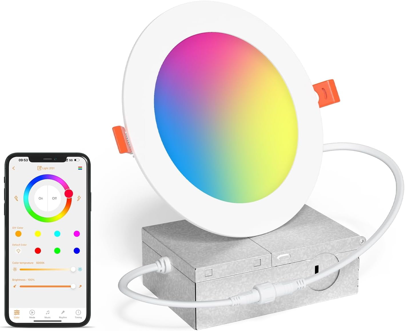 Recessed Lighting 6 Inch RGBCW Color Changing 16W Downlight with ...