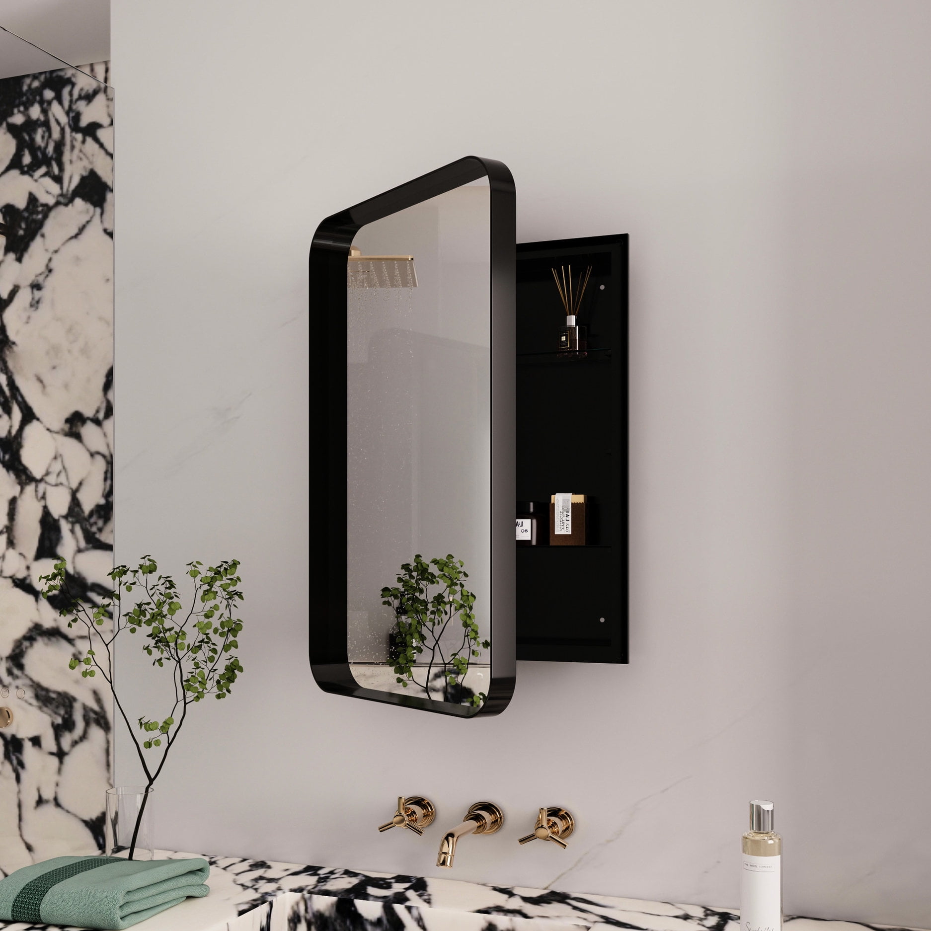 Recessed Matte Black Wall Cabinet | Two Shelves for Bathroom Storage ...