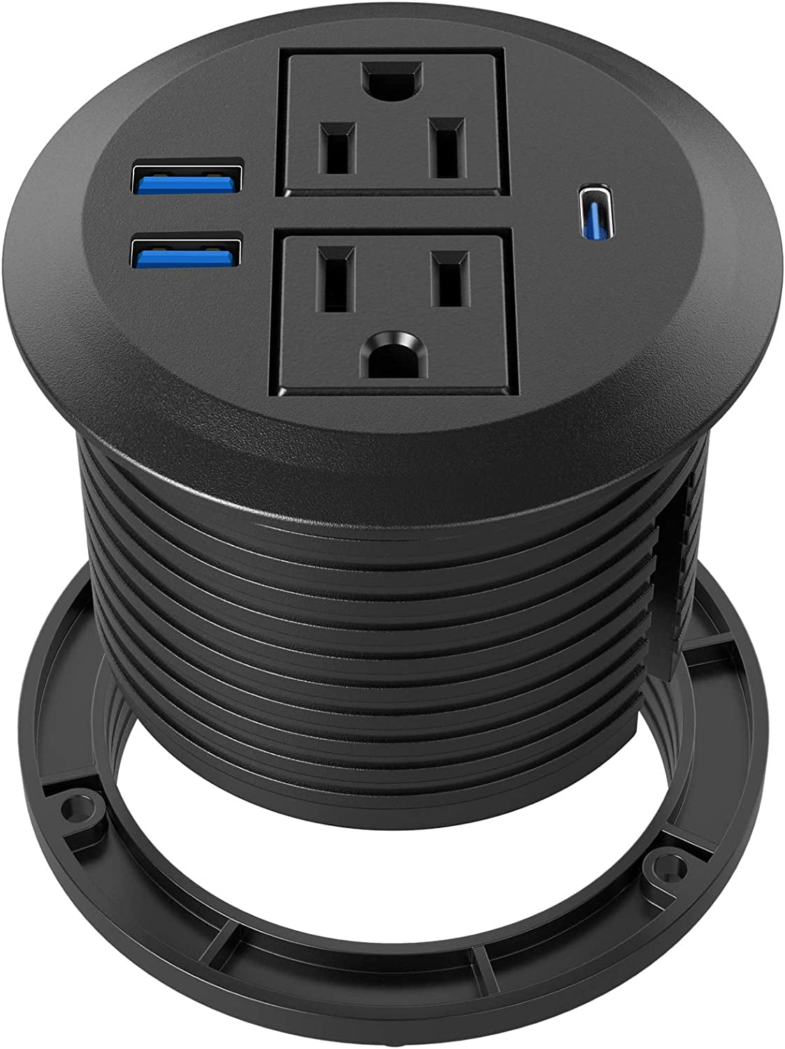 Recessed Power Grommet with AC Outlets, 20W Fast Charging USB-C Port ...