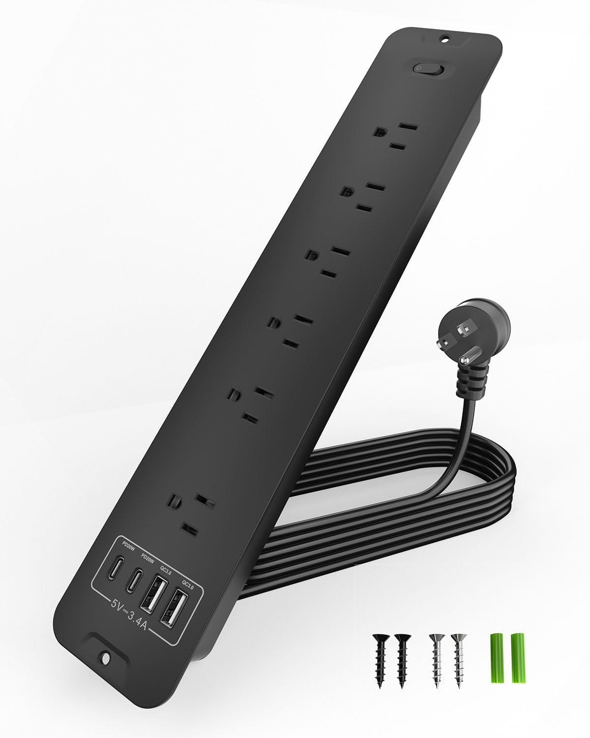 Recessed Power Strip Extension - 10 Outlet Surge Protector with 6 AC ...