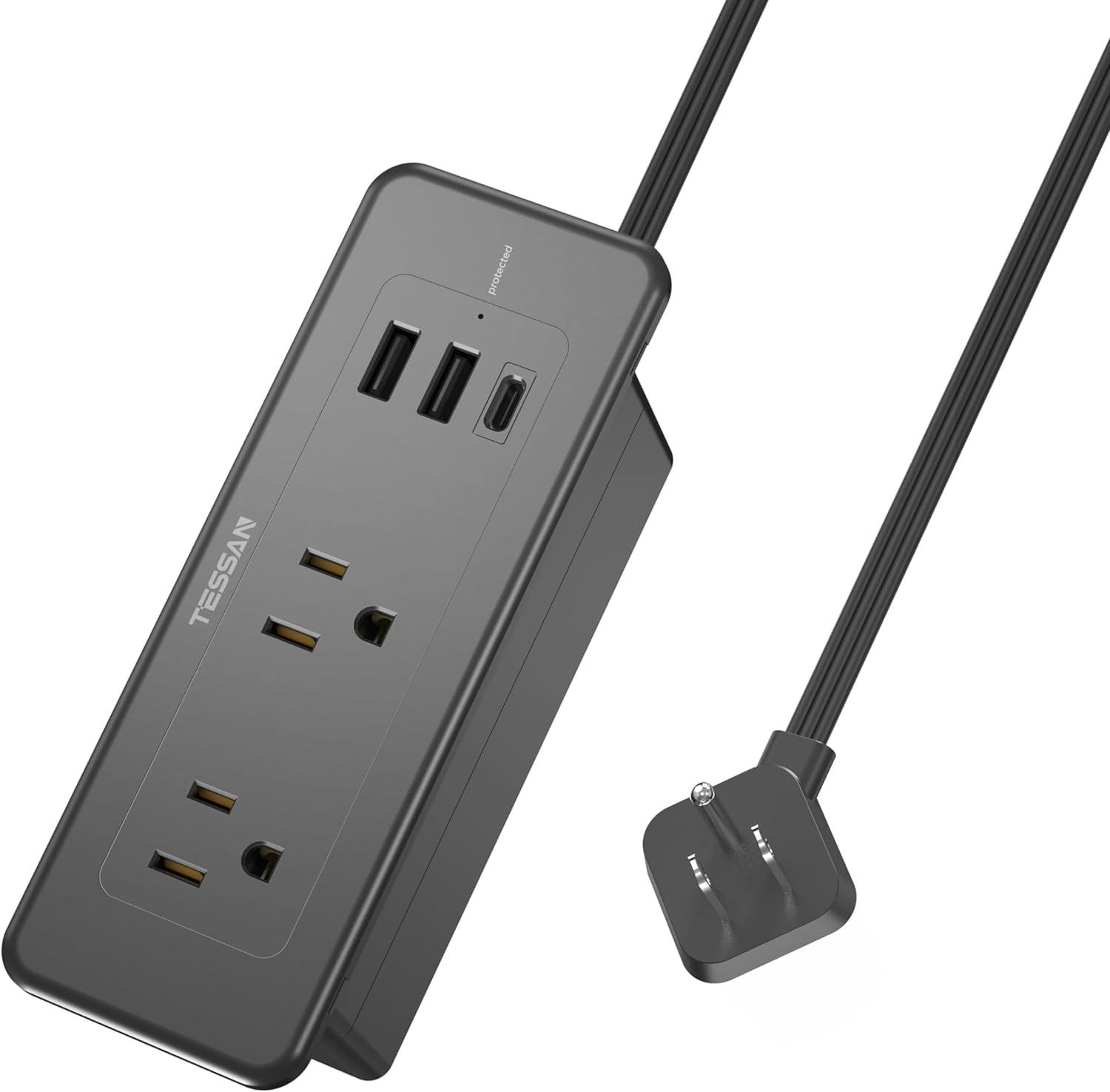 Recessed Power Strip Surge Protector, TESSAN Ultra-Thin Flat Plug 5ft ...