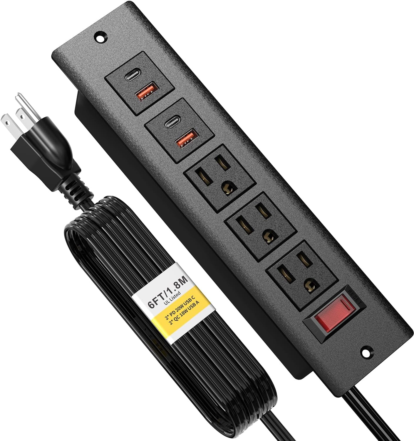 Recessed Power Strip USB C 40W, Flush Mount Desk Outlet 1200 Joules ...